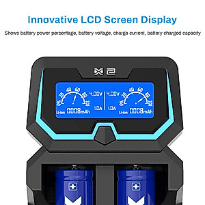 18650 Battery Charger 2 Slot, XTAR X2 Smart Charger 2A Fast Charger LCD Display for Rechargeable Batteries Ni-MH Ni-Cd 1.2V AA AAA10440 14500 1634020700 26650 AC Mirco USB Ports