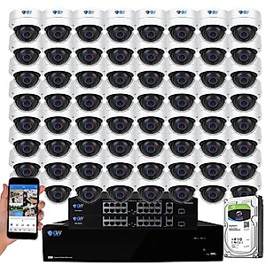 GW Security 64 Channel NVR UltraHD 4K Face/Human/Vehicle Detection PoE Security Camera System with 64 x 4K (8MP) IP Microphone AI Dome Camera, 100ft Night Vision, Outdoor/Indoor Surveillance Camera