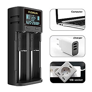 21750 21700 Battery Charger,LCD Intelligent 18650 Battery Charger 21750 21700 Charger for 20700 22700 26650 26700 16340 (RCR123) 17500 17650 17670 18500 Rechargeable Battery with PCB Protection Board