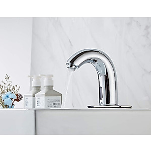 Automatic Sensor Touchless Bathroom Sink Faucet with Hole Cover Plate Chrome Dual Powered Vanity Bathroom Faucets