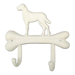 Comfy Hour Antique and Vintage Animal Collection Cast Iron Dog On Bone Double Key Coat Hooks Clothes Rack Wall Hanger, Heavy Duty White Recycled