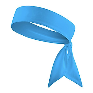 B3 U ATHLETICS Black, White, Blue, Neon Highlighter Yellow Moisture Wicking Stretch Sports Athletic Tie Headband Head Tie 4 Pack Sweatbands Headwrap Men Women Kids Girls Boys (Volt) (1 Blue)