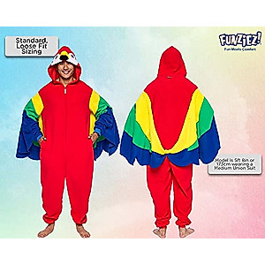 Funziez! Slim Bird Adult Onesie - Parrot Halloween Costume - Plush Parrot One Piece Cosplay Suit for Adults, Women and Men