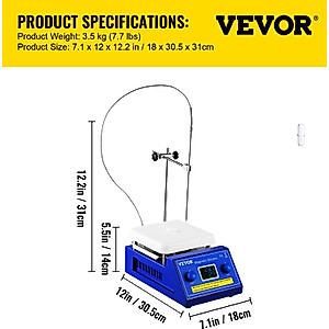 VEVOR Magnetic Stirrer Hot Plate, 5000ml Capacity 320°C/608°F Max Temp Ceramic Coated Lab Stirrer 200-2000RPM Digital Magnetic Stirrer with Support Stand, Temp Probe Sensor and Stirring Bar