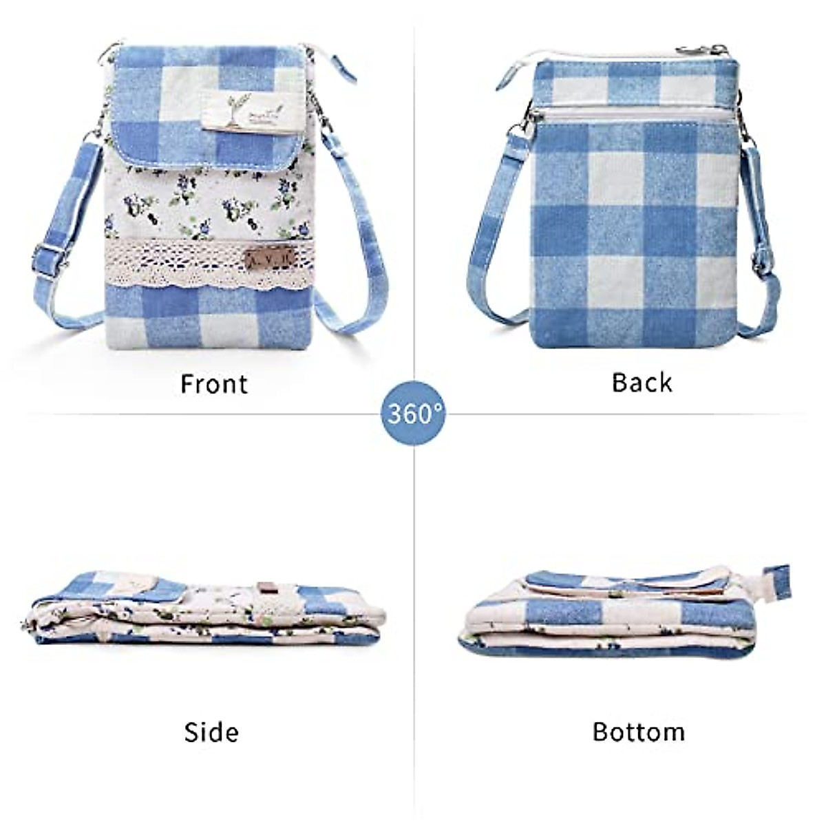 LassZone 5 Pockets Canvas Crossbody Bag Purse for Women Summer Beach Bag Shoulder Bags Phone Bag Travel Bag Pouch Bags