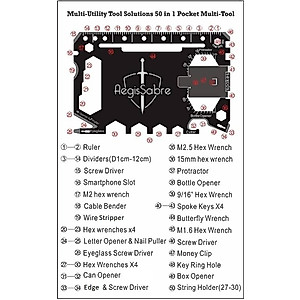 AegisSabre 50 in 1 Credit Card Sized Multitool Fits Wallet and bottle opener Minimalist Everyday Carry Tool Amazing gift for him Husband Dad Men Valentine Gift Idea for him | Silver Edition