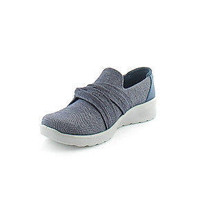 BZees Women's Glimmer Slip-Ons Loafer, Navy Blue Shimmer, 6 Wide