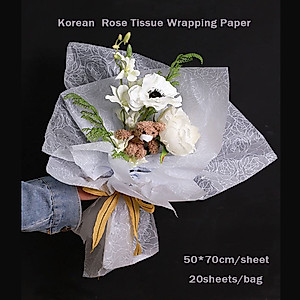 Flower Tissue Wrapping Paper Sheets Korean Bouquet Packaging Materials Rose Pattern Florist Supplies Shoes Clothes Cake Baking Packing Paper DIY Crafts 19.7x27.5 inches 28 Sheets (1 Gold Dust)