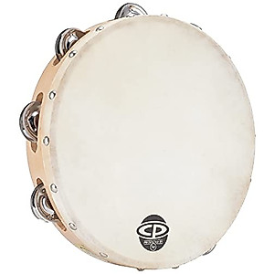 CP379 10" Wood Tambourine, Headed, Single Row Jingles