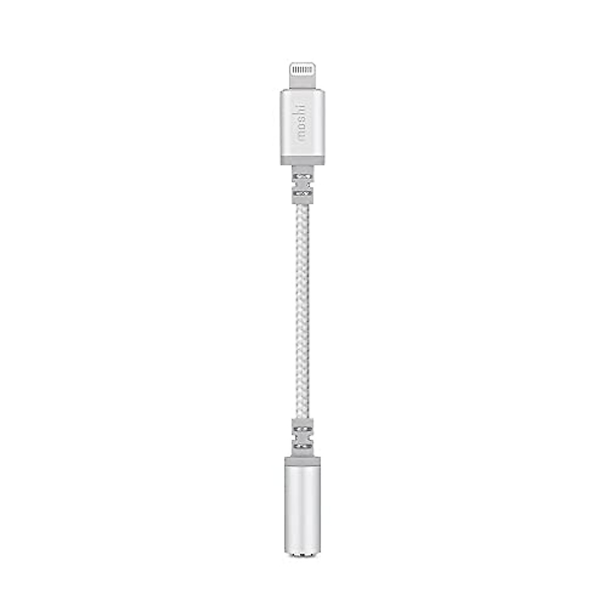 Moshi Integra Lightning to 3.5mm Headphone Jack Adapter [MFi Certified], DAC Chip Integrated, Ballistic Nylon Braiding, Aluminum Housings, Exceeds 10,000 Bend Cycles, for iPhone/iPad, Jet Silver