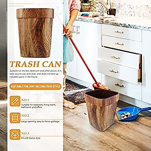 Zerodeko Trash Can Wood Trash Can Lidless Wastebasket Wood Grain Garbage Container Kitchen Trash Bin Office Trash Can for Bathrooms Kitchens Home Offices 11.99X9.43X9.43inch
