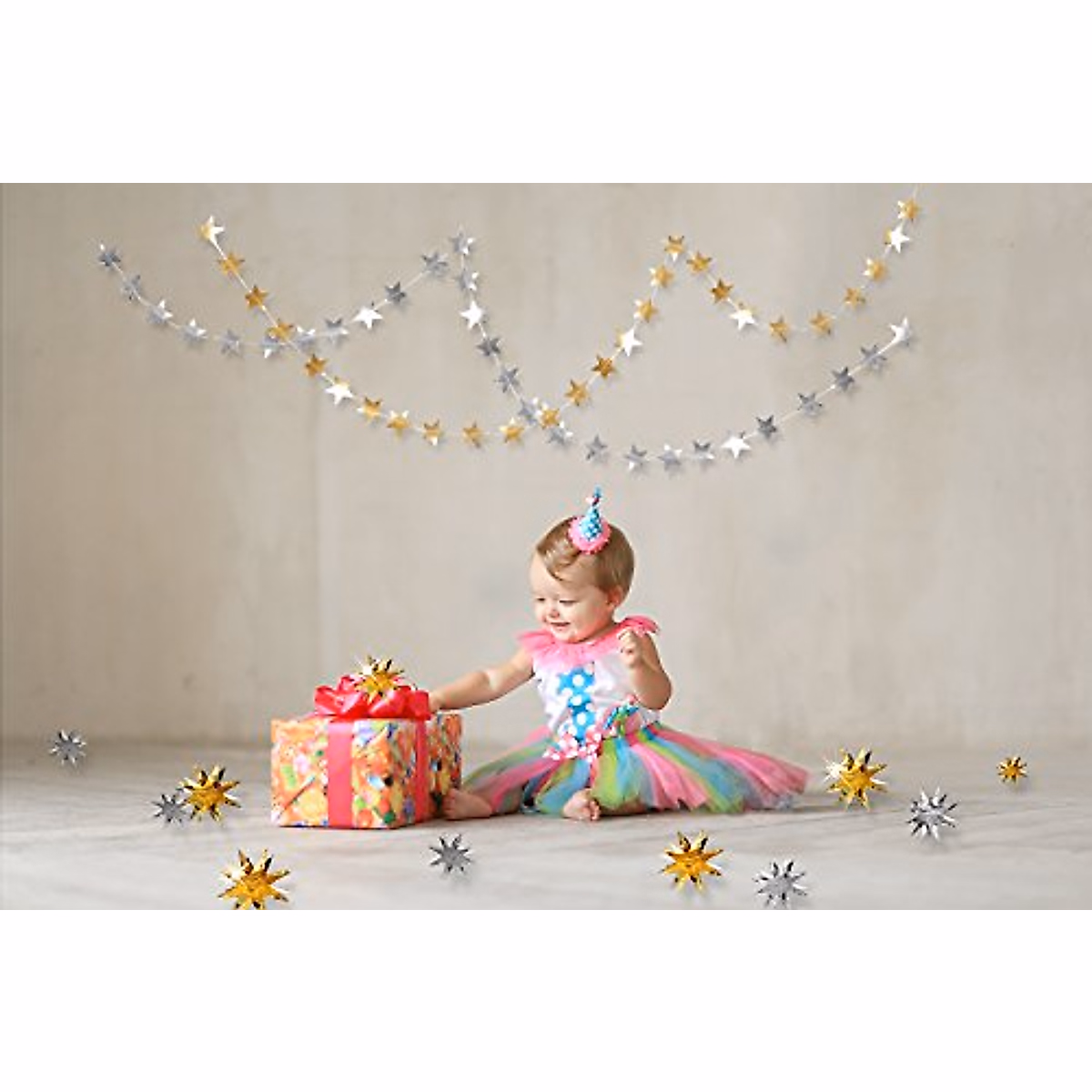 pinkblume Gold Party Decorations Star Garlands Streamer Gold 3D Stars Metallic Paper Hanging Bunting Banner for Birthday Wedding Baby Bridal Shower Holiday Christmas Ramadan EID Mubarak Party Supplies