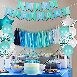 11th Birthday Decorations for Girls Teal - Happy 11th Birthday Decorations Eleventh Birthday Cake Topper Teal Fringe Curtain Turquoise Banner Number 11 Foil Balloon, 11 Year Old Girl Gift Ideas