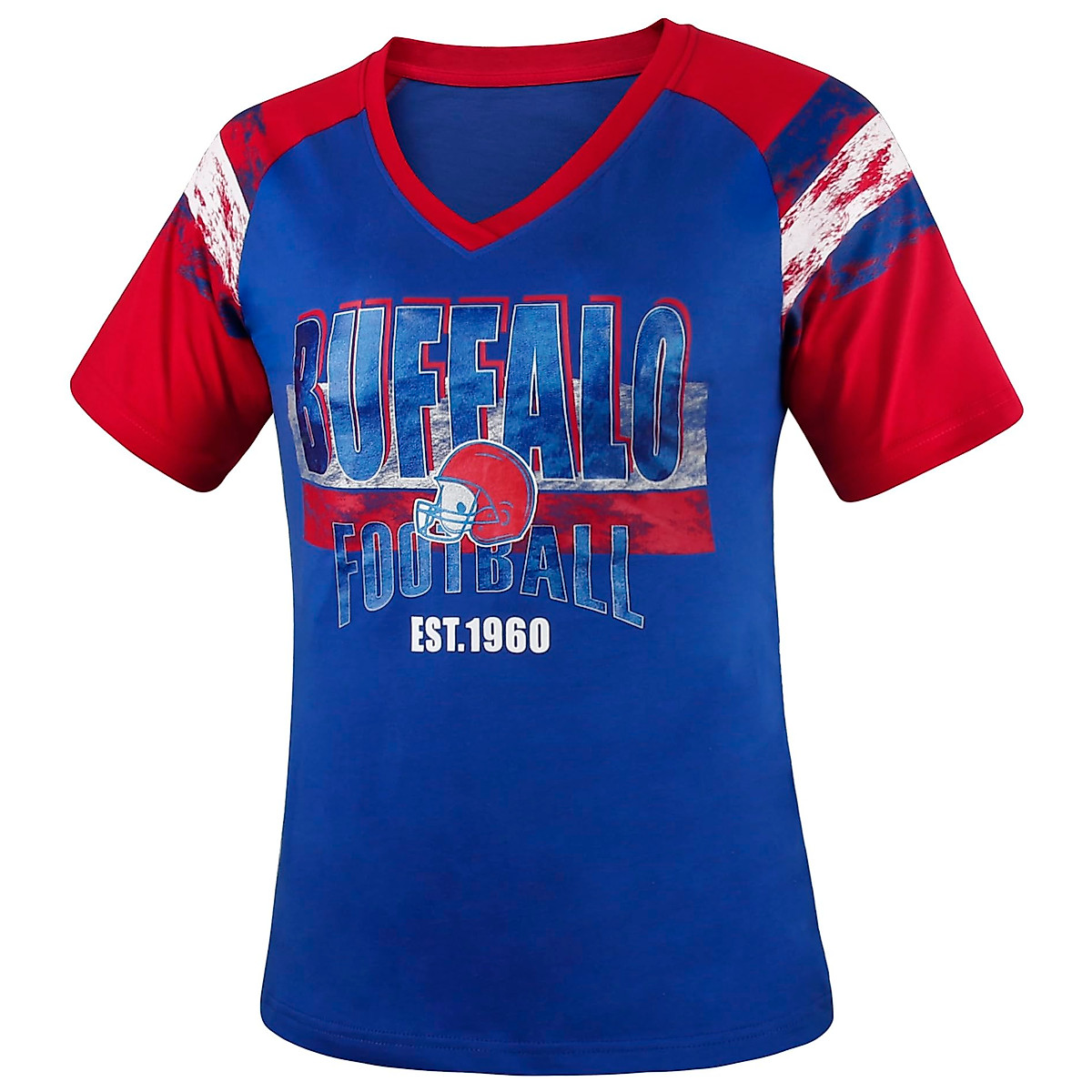 Geneisteck Womens Football Fans V Neck City Raglan T-Shirts - Royal Blue & Red Medium