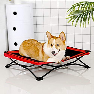 L-ELEGANT Foldable Raised Pet Bed,Portable Elevated Dog Bed with No-Slip Feet,Breathable Sturdy Pet Cot Mesh Fabric for Indoor Or Outdoor Use-Red 62x62x15cm