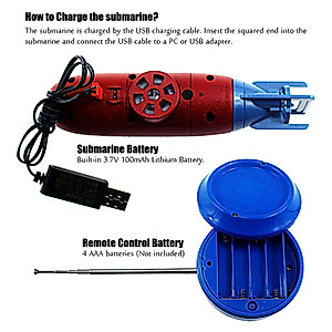 Tipmant RC Submarine Toy Remote Control Boat Ship Electric Dive for Fish Tank Water Tub Kids Birthday Gift (Blue)