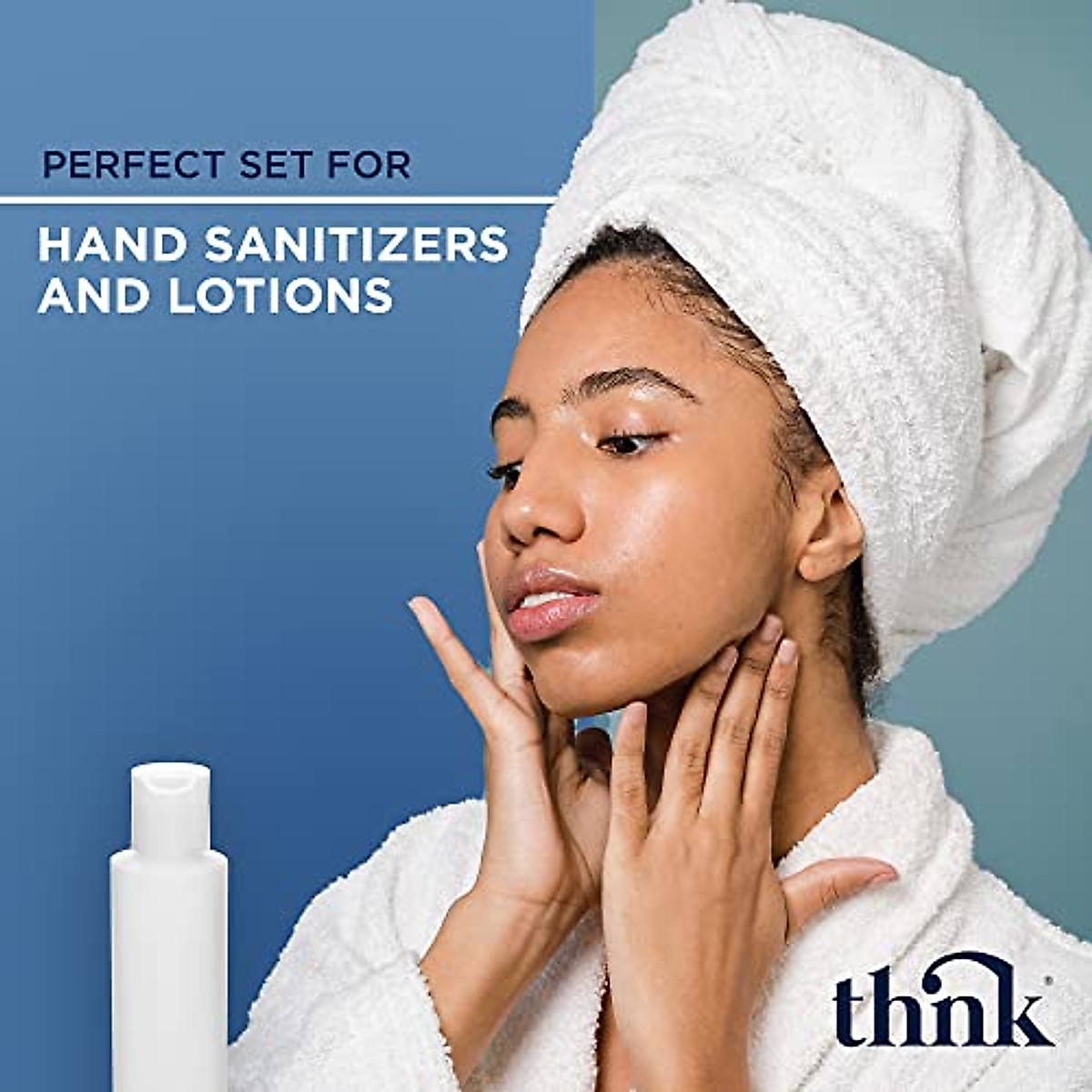 Designetics THNK, Plastic Bottle Squeeze Containers with Disc Top, Reusable, Refillable, Great for Travel-Size Hand Sanitizers and On-the-Go Liquids (5-pack, 4-oz)