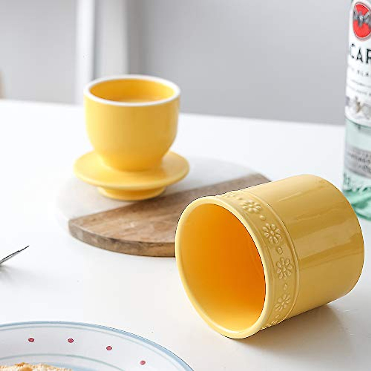 KOOV Ceramic Butter Crock, Butter Keeper for Counter, French Butter Dish Big Capacity (Yellow)