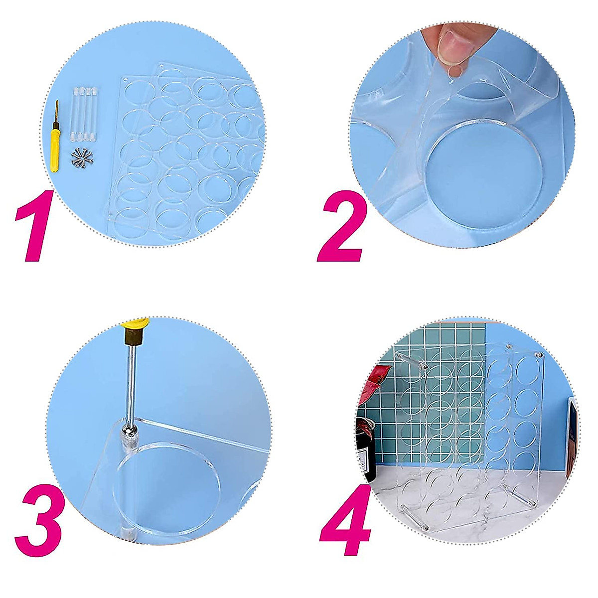 AOFLLU Vinyl Roll Holder, 20-Holes Storage Organizer Acrylic Display Rack, Lightweight Sturdy Roll Keeper Holders for Art Craft Paper Room Decor, 2" Rolls, Clear