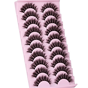 False Eyelashes Wispy Mink Lashes 18mm Strip Lashes Natural Look Fake Eyelashes Curly Soft Cat Eye Lash Pack 10 Pairs by EYDEVRO