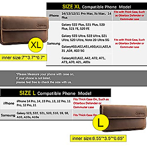 Gentlestache X-Large Leather Phone Holster for iPhone 14 Pro Max, Horizontal Cell Phone Case for Galaxy S23 Ultra S23 Plus, Phone Belt Holder with Belt Clip for Phone with Protective Case