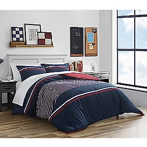 Nautica - Mineola Collection - 100% Cotton Cozy & Soft, Durable & Breathable Reversible Comforter Matching Sham, 2-Piece Bedding Set, Twin, Navy