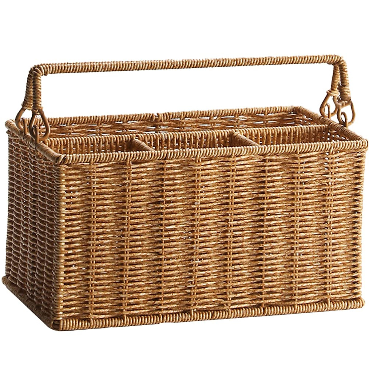 STOBAZA Wicker Utensil Cutlery Holder Flatware Cabinet Divided Flatware Organizers for Forks Spoons Napkins Silverware, Serving Utensils