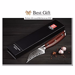 YARENH Bird's Beak Paring Knife - 67-Layer Damascus Steel - Super Sharp Blade for Peeling Fruit - African Sandalwood Handle