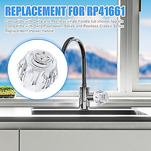 Shower Knob Replacement, Clear Hot and Cold Bathtub Faucet Handles with Button Bathroom Faucet Knobs Replacement Compatible with Delta Foundation/Peerless Classic