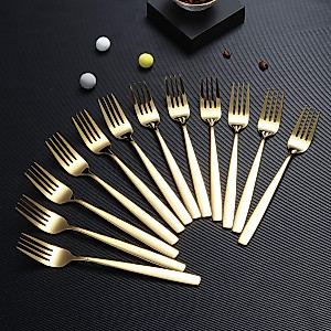 Berglander Gold Dinner Forks of 12, Stainless Steel Titanium Golden Plating Fork Set, Forks And Spoons Silverware, Spoons And Forks Set