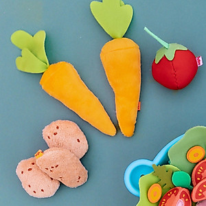 HABA Biofino Vegetable Basket - Soft Plush Pretend Play Food Includes Carrier, Cucumber, Tomato, 2 Carrots and 3 Potatoes for Ages 3+