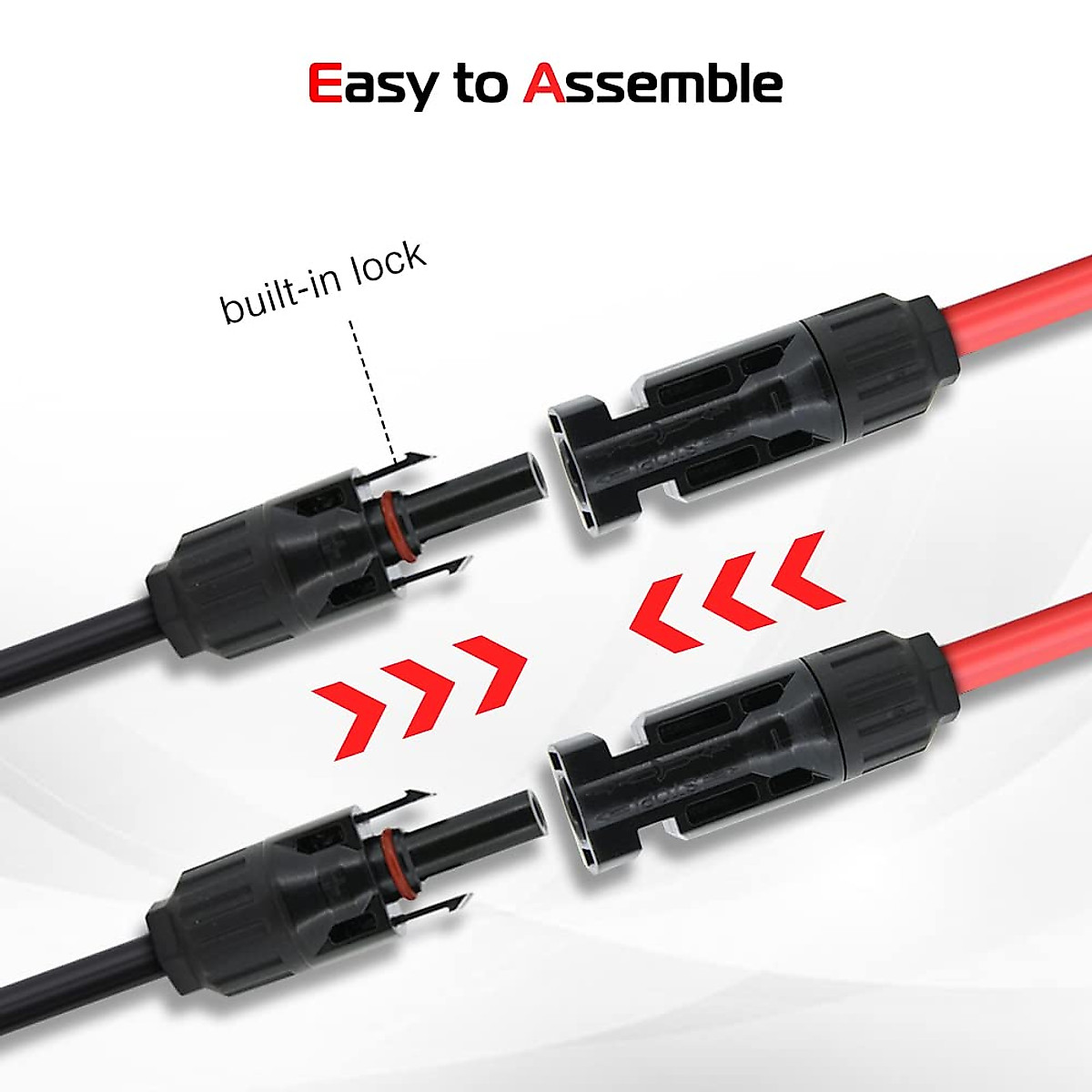 Solar Panel Extension Cable 12 Gauge 12 AWG 10 Feet Black + 10 Feet Red Solar Panel Extension Cable Wire Solar Connectors