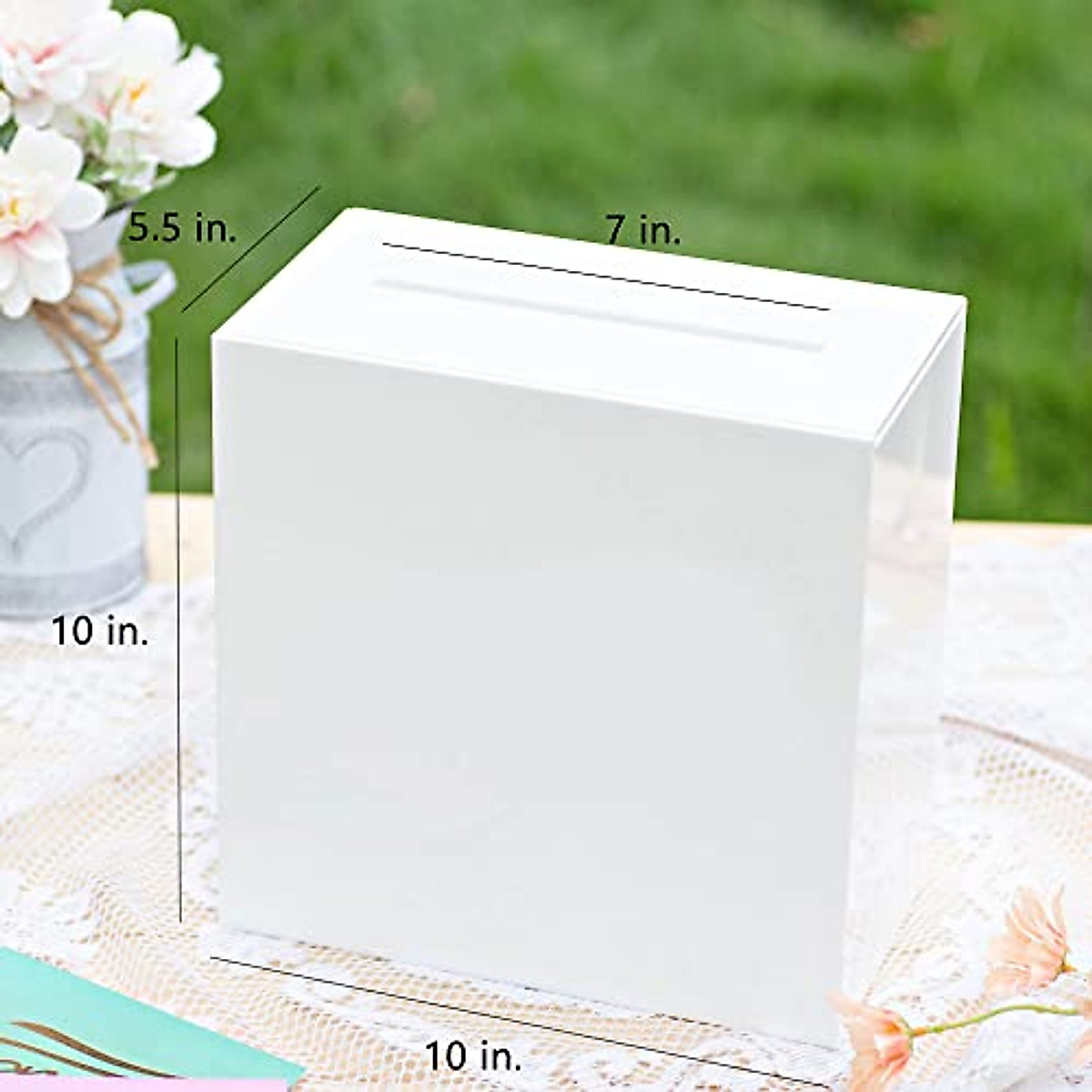 UNIQOOO White Acrylic Card Box w/Slot, Thick DIY Wedding Box Blank No Print, Large 10x10x5.5 in, for Reception Decoration Fundraiser Money Box Election Ballot Graduation Keepsake Party Favor