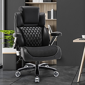 Big and Tall Office Chair 400lb- Adjustable Lumbar Support, Heavy Duty Metal Base, High Back Large Executive Office Chair, Computer Desk Chair Ergonomic Design for Back Pain, Black