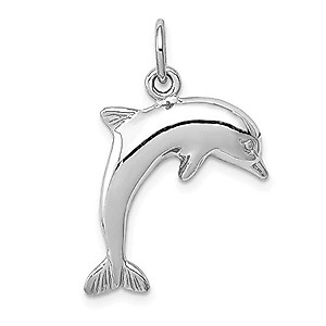 IceCarats 14K White Gold Sea Dolphin Necklace Ocean Fish Pendant Summer Beach Nautical Charm 27mm x 15mm Only