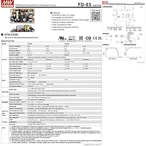 FerroFab PD-65A 5V/5.5A & 12V/2.8A Dual Output Switching Power Supply, 90-264VAC/127-370VDC Input, UL/TUV/CB/CE Certified, for Industrial Control Systems & Automation Equipment