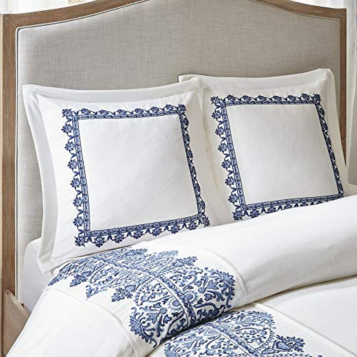 Madison Park Signature Cozy Comforter Set - All Season Bedding Combo Filled Insert and Removable Duvet Cover, Shams, Decorative Pillows, Queen (92 in x 96 in), Bohemian Blue 9 Piece