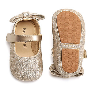 Felix & Flora Gold Baby Shoes Girl 12-18 Months - Infant Baby Walking Shoes Moccasinss Rubber Sole Crib Shoes(Gold,12-18 Months)