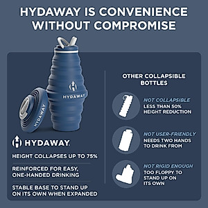 HYDAWAY Collapsible Water Bottle - 25oz I Reusable Water Bottle with Flip Top Lid for Travel, Hiking, Backpacking I Portable & Leakproof, Food-Grade Silicone, BPA Free, Collapses to 1.5”