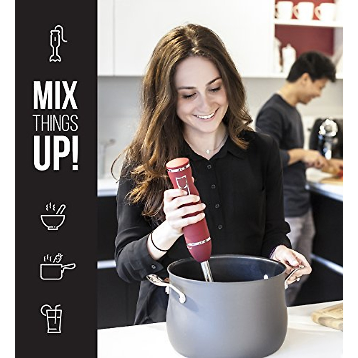 Chefman Immersion Stick Hand Blender with Stainless Steel Shaft & Blades Powerful Ice Crushing 2-Speed Control Handheld Mixer, Purees Smoothie, Sauces & Soups,300 Watts, Black