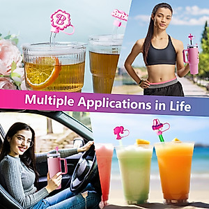 Straw Cover Cap for Stanley Cup, 6Pcs Cute Hot Pink Straw Topper Compatible with 30&40 Oz Tumbler with Handle, Reusable Silicone Straw Tip Covers as Stanley Cup Accessories(10mm)