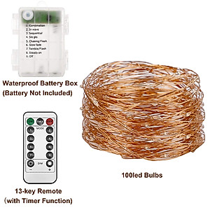 Twinkle Star Fairy Lights, 33ft 100 LED Battery Operated Waterproof String Lights with Remote, Timer & 8 Lighting Modes Indoor Outdoor Wedding Party Decorations, Purple, 1 Pack