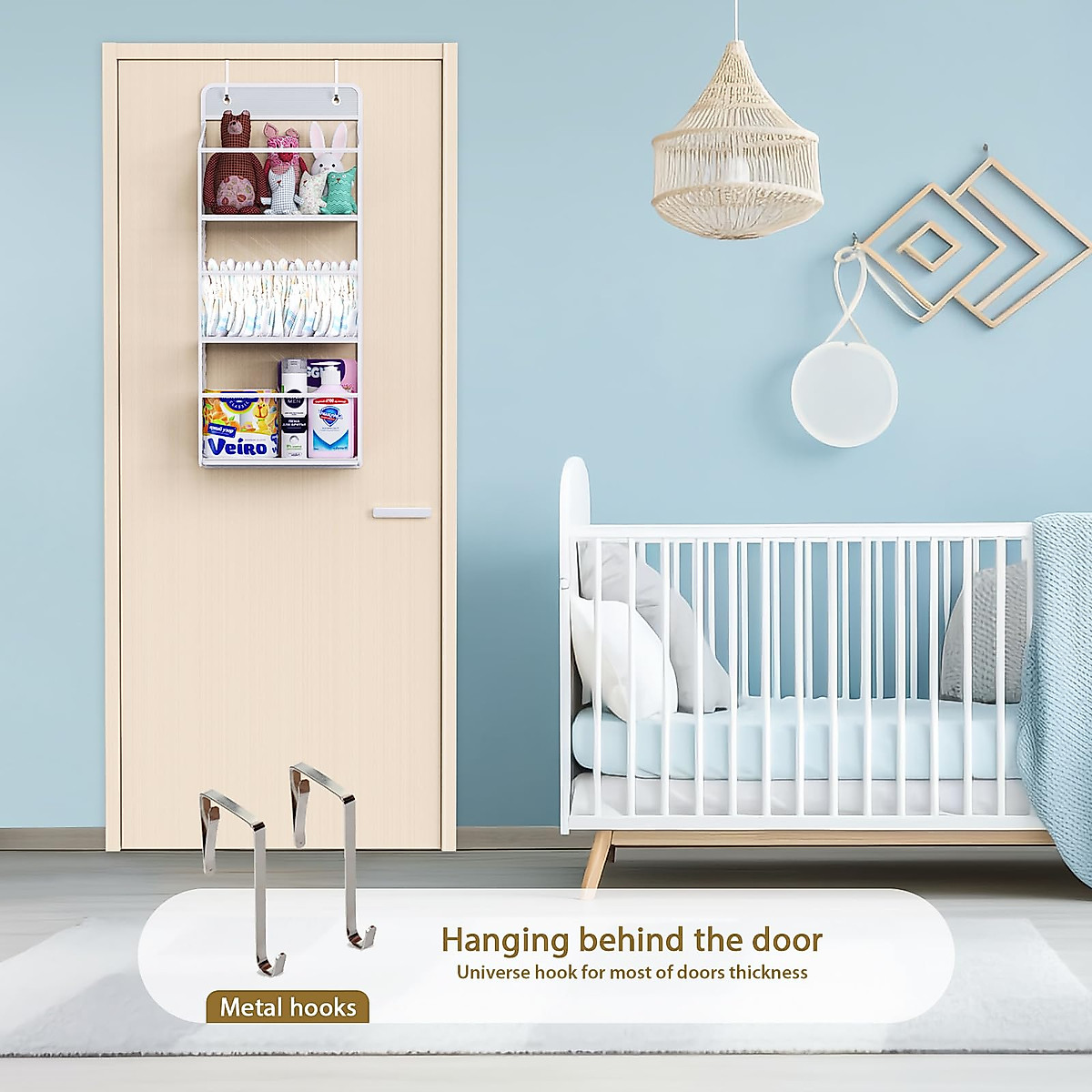 Univivi Door Hanging Yarn Storage Organizer, Knitting and Crochet Organizer Yarn Ball Storage with 3 Clear Plastic Pockets & Hooks for Knitting Needles, Crochet Hooks, Yarn Balls