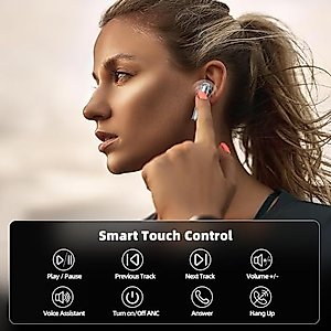 Skysay Wireless Earbuds, 𝟰𝟬dB Active Noise Cancelling Bluetooth Ear Buds (𝗔𝗡𝗖), Bluetooth 5.3 Earbuds with LED Power Display Charging Case, Wireless Headphones with Mic for Phone Laptop (Black)