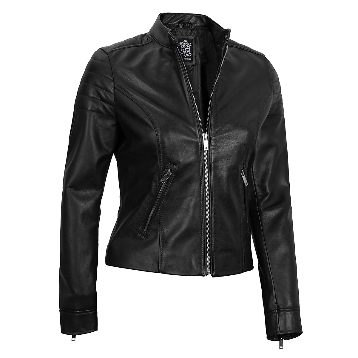 Blingsoul HRF Real Lambskin Black Leather Jackets For Women | [1309743] Carrie Black, M