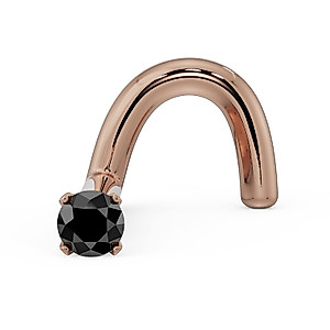 FreshTrends 1.5mm Black Diamond Prong Nose Ring Stud, 14K Rose Gold | 20G | Twist