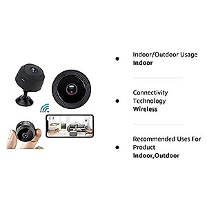 Mini Camera, Wireless WiFi Motion Detects Magnetic Camera, HD 1080P Portable Home Security Cameras Covert Nanny Cam Small Indoor Outdoor White Video Recorder Motion Activated Night Vision (Black)