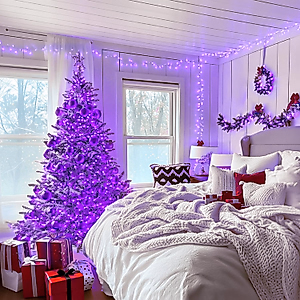 JMEXSUSS Connectable 100 LED Purple Christmas Lights Indoor, 8 Modes Plug in Purple Lights Clear Wire, 33ft Purple Christmas Tree Lights Outdoor for Christmas, Tree, Garden, Bedroom