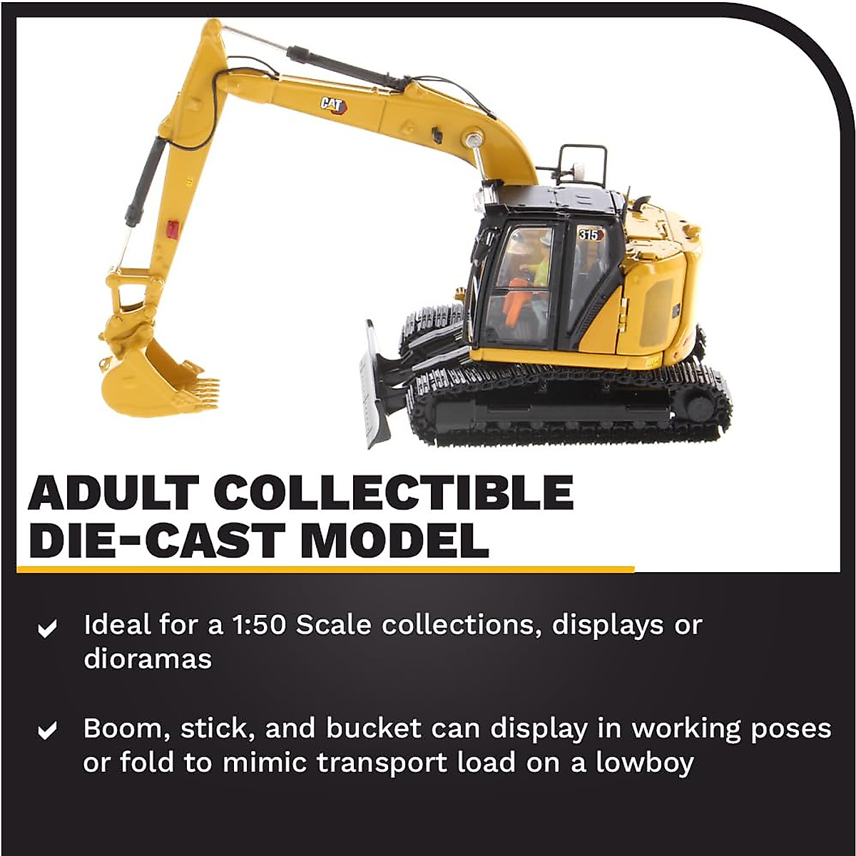 Diecast Masters 1:50 Scale Caterpillar 315 Hydraulic Excavator | High Line Series Cat Trucks & Construction Equipment | 1:50 Scale Model Diecast Collectible Model 85957
