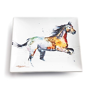 Demdaco Dean Crouser Bird Watercolor 7 x 7 Ceramic Stoneware Decorative Snack Plate (Running Horse)